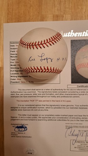 AL LOPEZ SIGNED AUTOGRAPHED BASEBALL WITH HOF INSCRIPTION FULL JSA ...