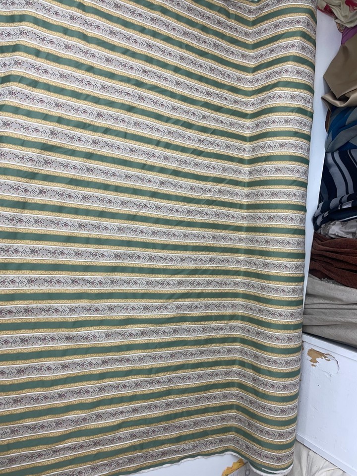 Vintage Regency Stripe Fabric in Green with Floral Pattern 140cm Width ...