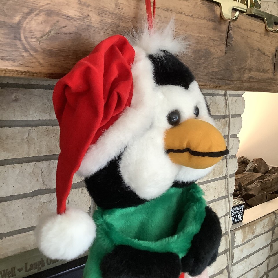 Vintage Prima Creations Plush 3D Penguin White Christmas Stocking Red ...