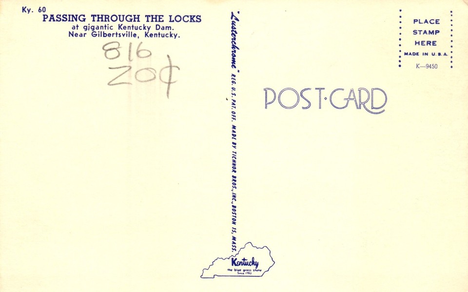 Postcard passing through the locks at giant Kentucky dam Gilbertsville ...