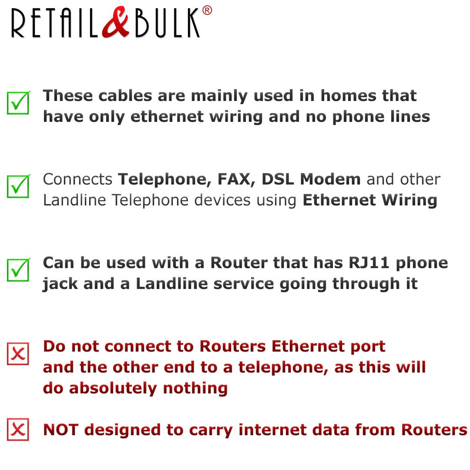 RJ11 to RJ45 Phone Line to Ethernet Connector Cable for Telephone Line ...