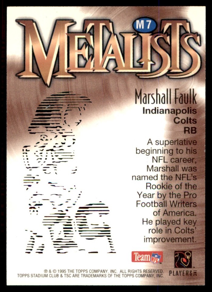 1995 Stadium Club Metalists Members Only Marshall Faulk Indianapolis ...