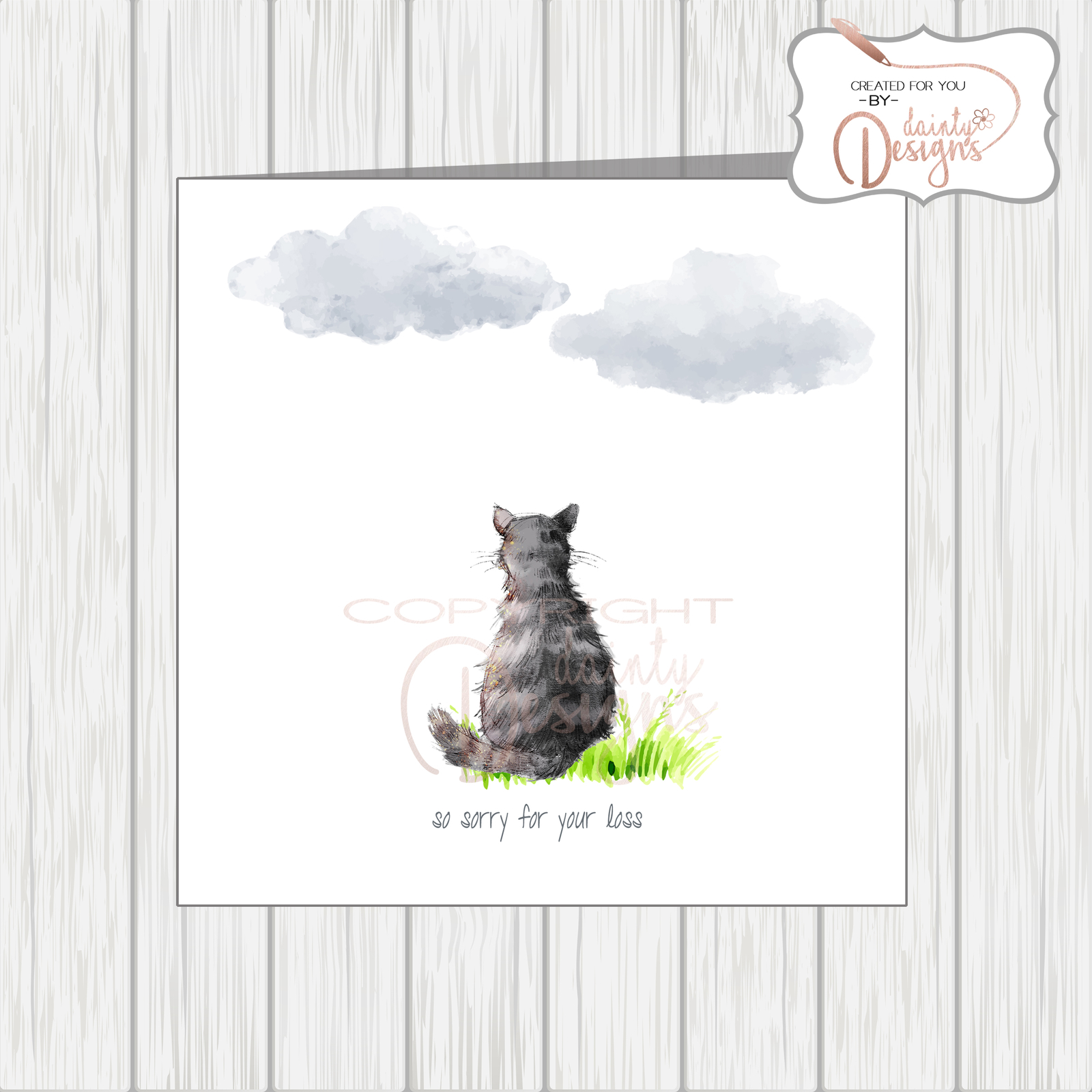 Sorry For The Loss Of Your Cat Pet Sympathy Card Watercolour Distant ...