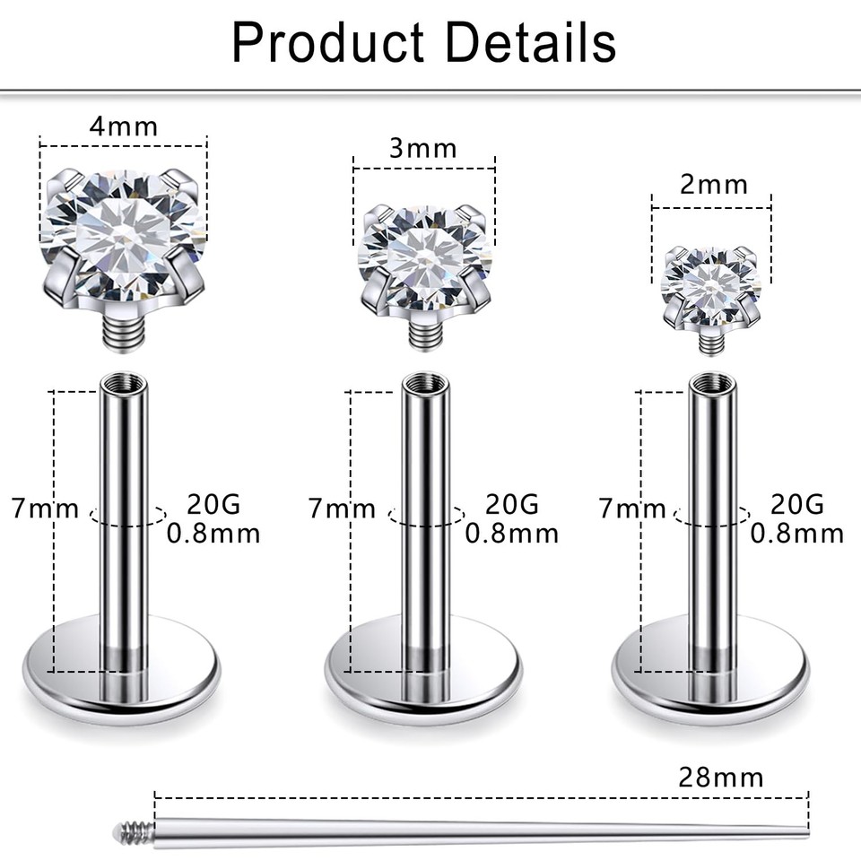 20G F316 Titanium Flat Back Nose Ring Stud Piercing Jewelry ...