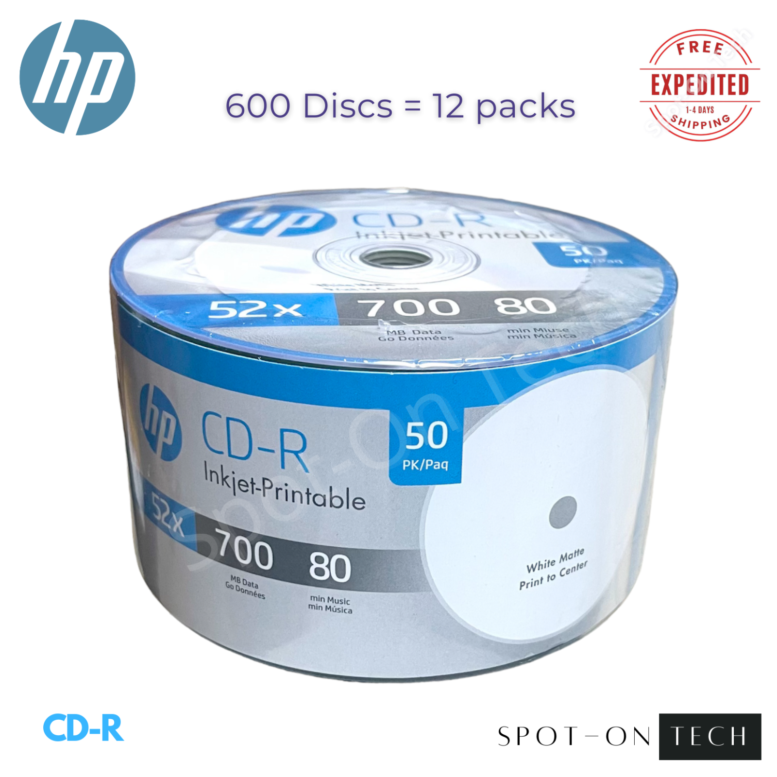 600 HP CD CD-R White Inkjet Printable 52X Blank media 700MB Disc Same ...