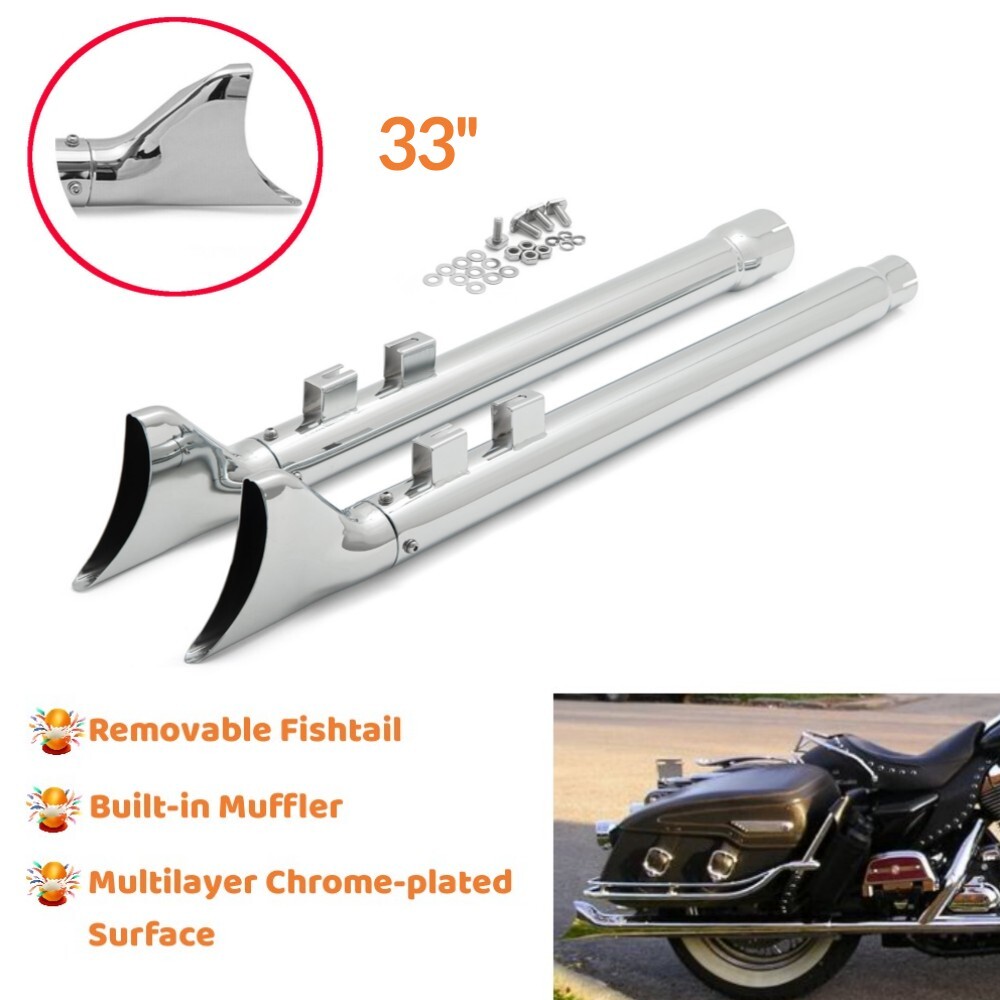 Touring FLT FLH 33" Slip on Fishtail Exhaust Pipes Mufflers for Harley ...