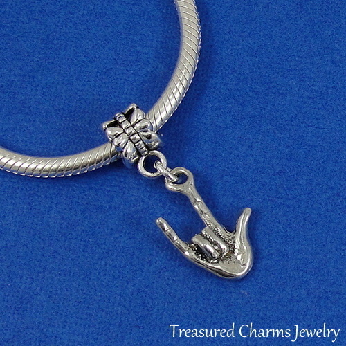 Silver SIGN LANGUAGE "I LOVE YOU" Dangle Bead CHARM fits EUROPEAN ...