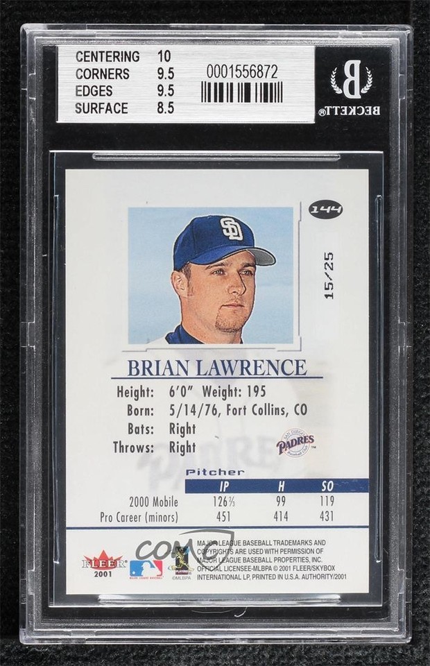 2001 Fleer Authority Rookie Prominence Gold /25 Brian Lawrence BGS 9 ...