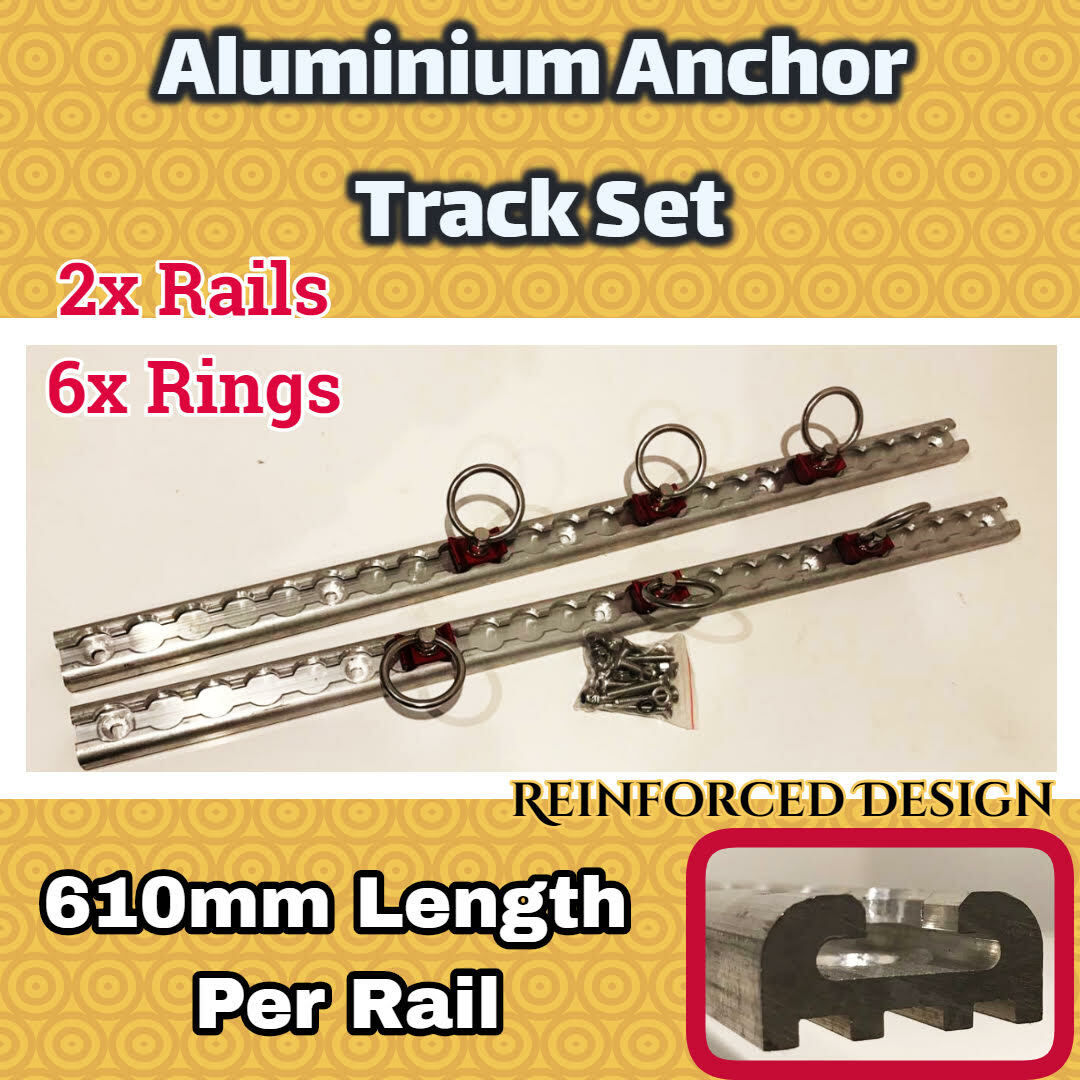 610MM ALUMINIUM ANCHOR TRACK SET TIE DOWN RAIL (2x TRACK / 6x RINGS ...