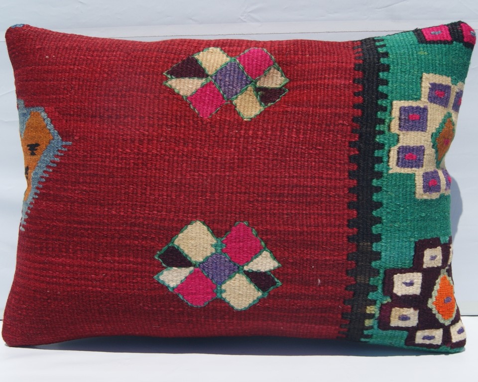 PILLOW COVERS RECTANGLE WOOL 30+ WOOL RED GEOMETRIC YUGOSLAVIAN AREA ...