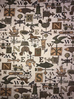 Vintage Weather Vane Concord Textiles Cotton Fabric 1/2 Yard (17 By 45 ...