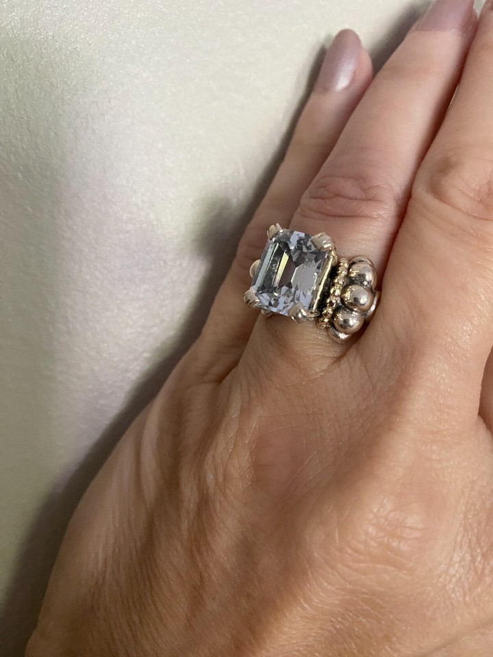 Vintage LAGOS CAVIAR 925 Silver 18k Yellow Gold 7 CT White Topaz Ring ...