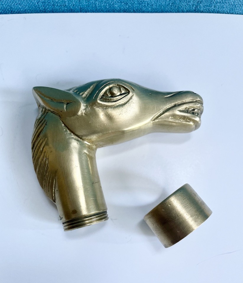 Vintage Brass Horse Head Cane Top Handle with Collar | Vintage Brass ...