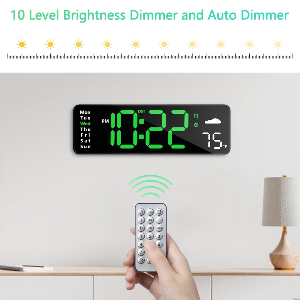 Digital Wall Clock with Remote Control, Large Display Plug in LED ...