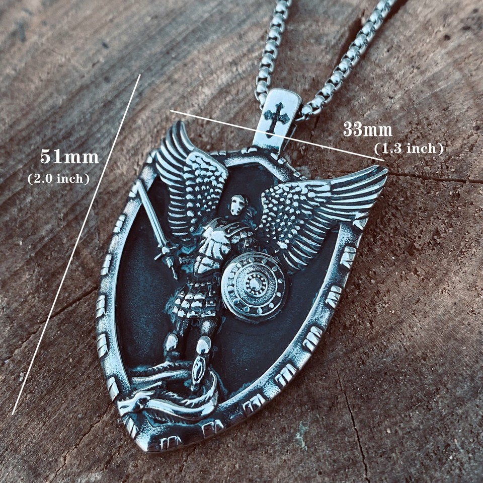 MENDEL Mens Catholic Christian Saint St Michael Medal Medallion Pendant ...