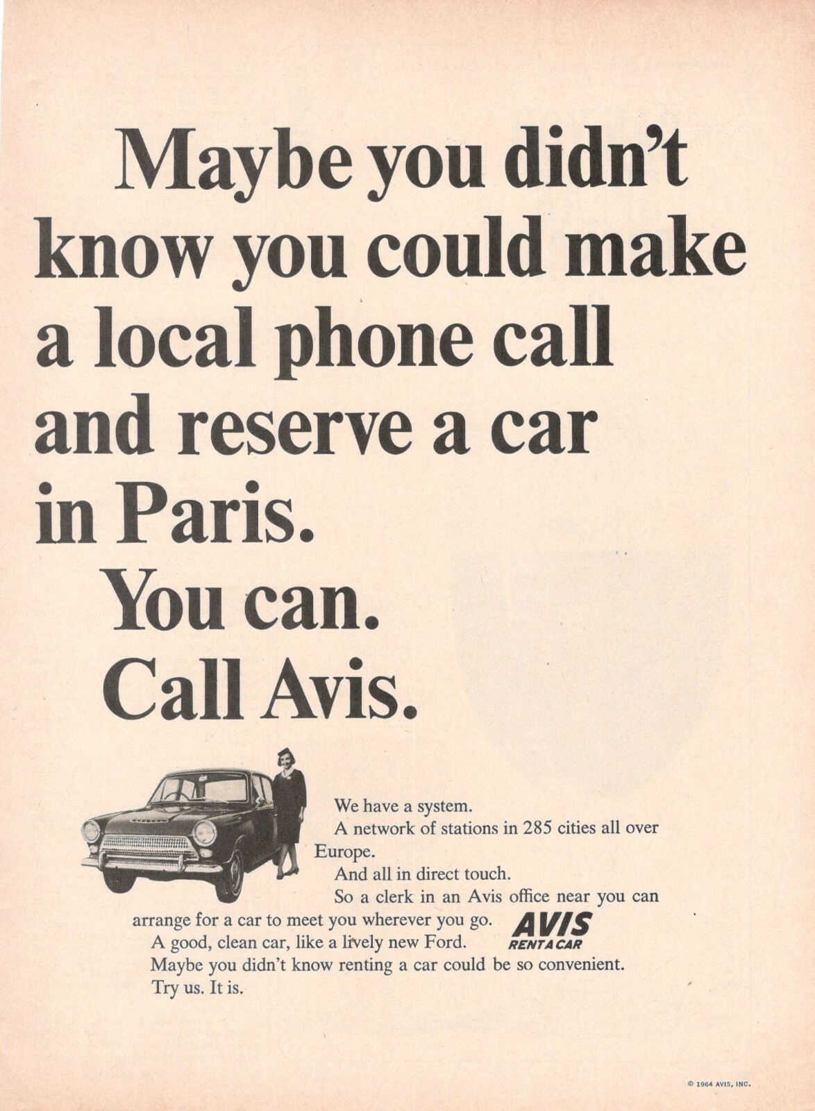 Avis Auto Noleggio We Rent Cars 1964 Vintage Advertisement | eBay