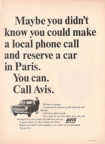 Avis Auto Noleggio We Rent Cars 1964 Vintage Advertisement | eBay
