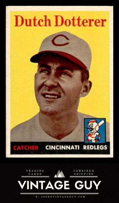 1958 Topps #396 Dutch Dotterer RC Vintage Cincinnati Redlegs Baseball ...