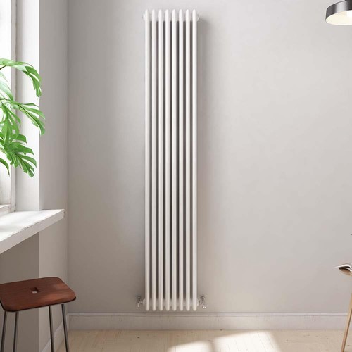 Bathroom Radiator 3 Column Panel Designer Matt White Vertical Central ...
