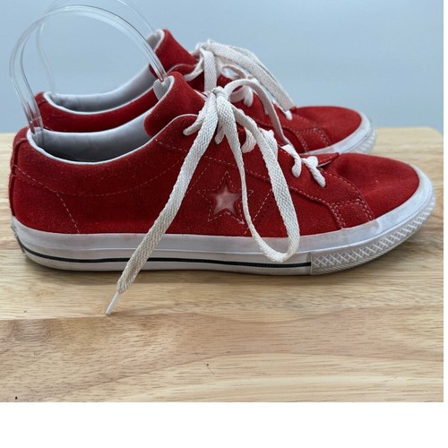 Converse All Star One Star Red & White Suede Low Top Lace-Up Sneakers ...