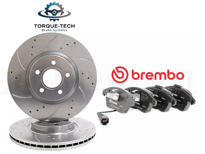 FRONT AXLE 312MM DRILLED GROOVED BRAKE DISCS PAIR VENTED BREMBO PADS ...