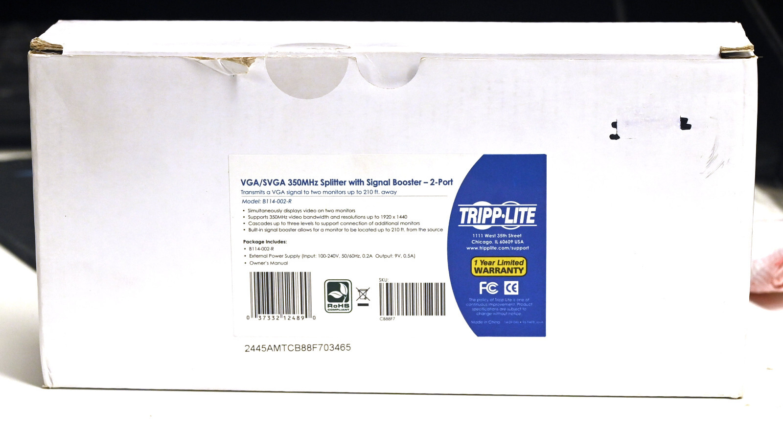 Tripp-Lite VGA/SVGA 350 MHz 2-Port Video Splitter w/ Signal Booster ...