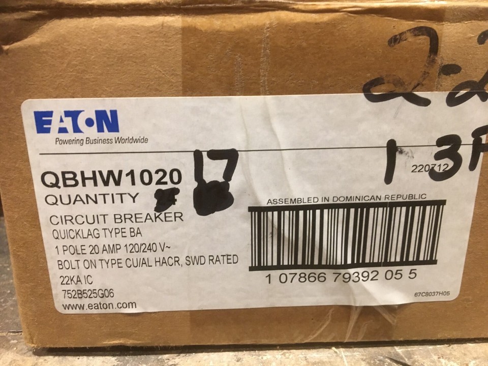 Eaton QBHW1020 20A Thermal Circuit Breaker - Case of 24 breakers ...
