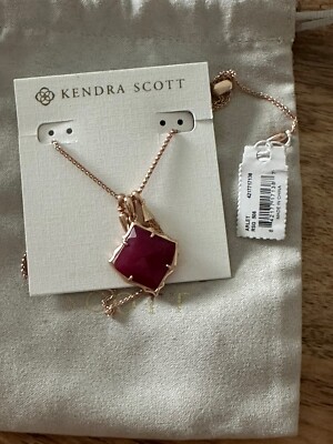 Kendra Scott Arlet Rose Gold Pendant Necklace In Maroon Jade NEW $78 | eBay