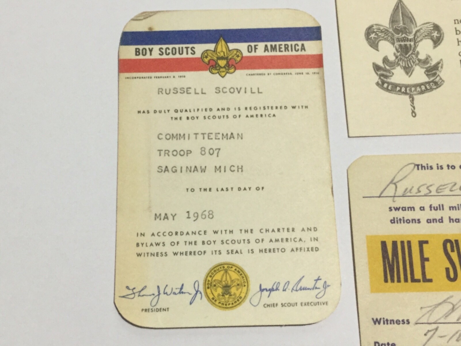 Boy Scouts - Mile Swim Card Badge & ID Card - Committeeman - BSA | eBay UK