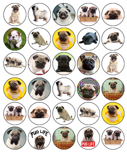 Pug Dog Edible Cupcake Toppers Icing Birthday Cake Dog Decorations (2 ...