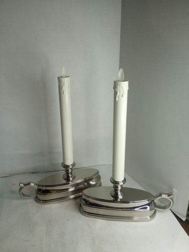 Pair Of Luminara Colonial Flameless Faux Chrome Metal Finish Candles ...