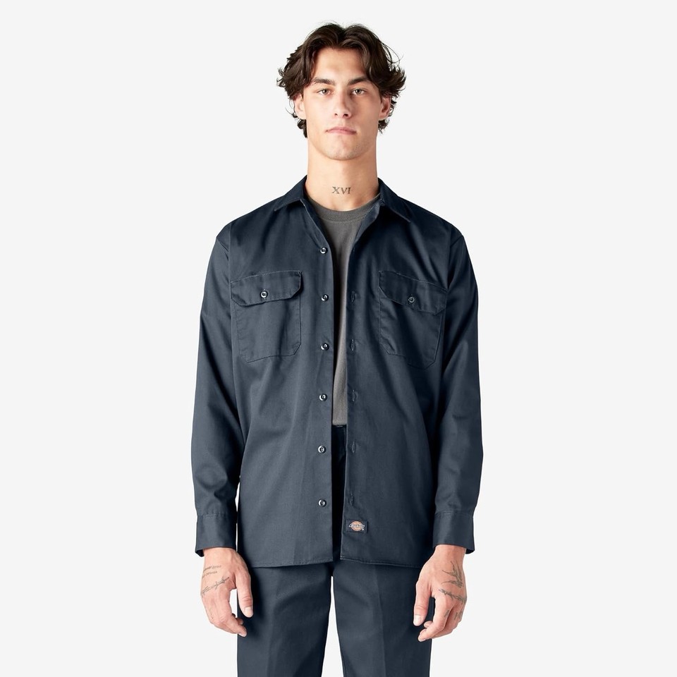 Dickies Men's Big-Tall Long Sleeve Work Shirt 3X - Large Big Tall Dark ...