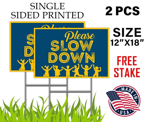 2 pcs Slow Down Safety Sign 18x12 Yard Sign with Metal H Stake ...