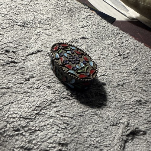 Vintage Oval Cloisonné Snuff Box Hand Painted Enamel w / Floral Top ...
