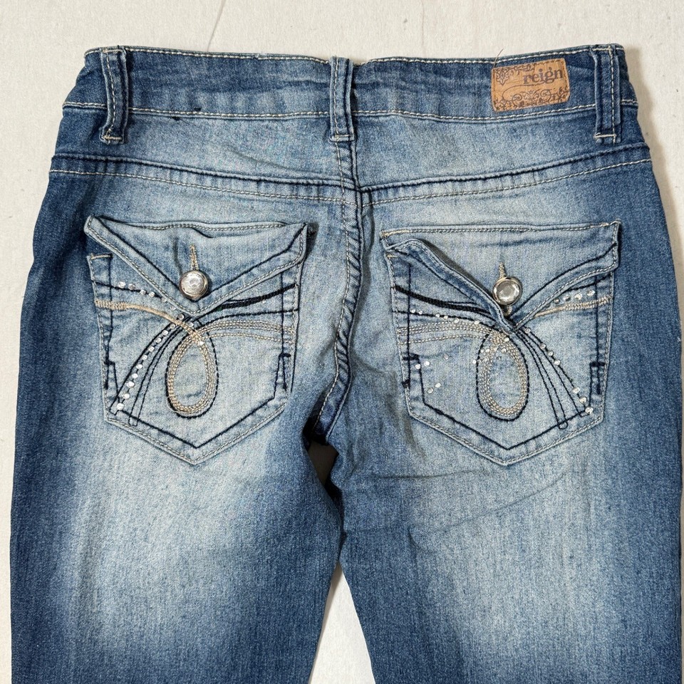 Reign Women's Jeans Size 3 Medium Wash Stretch Skinny Rhinestone | eBay