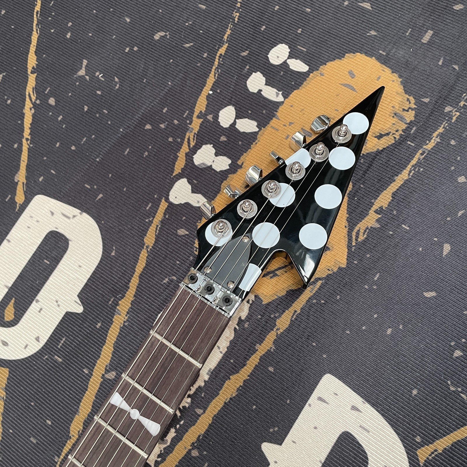 Custom Randy Rhoads Flying V Electric Guitar Black&White Polka Dots 6 ...