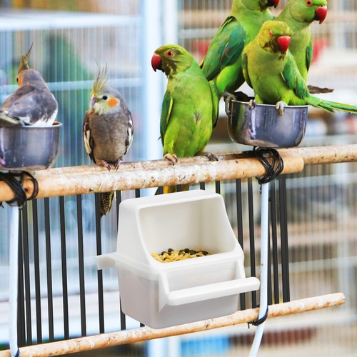 2 Pcs Splash-proof Food Box Transparent Bird Feeder Container Cage ...