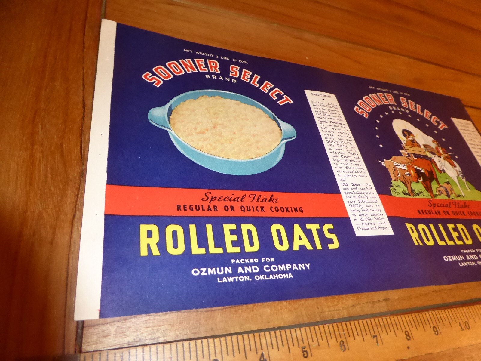 PRINTER ARCHIVE ROLLED OATS LABEL 1930 CEREAL SOONERS LAWTON OKLAHOMA ...