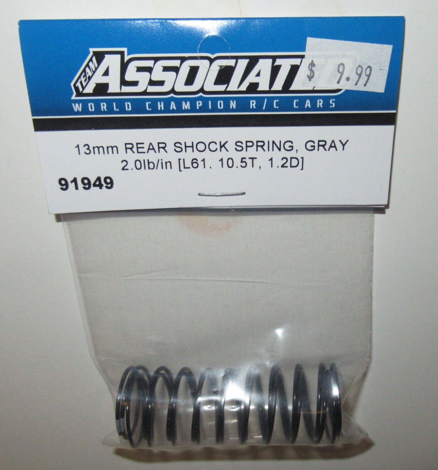 Team Associated 13mm Rear Shock Spring, Gray 2.0 lb/in (L61, 10.5T, 1 ...