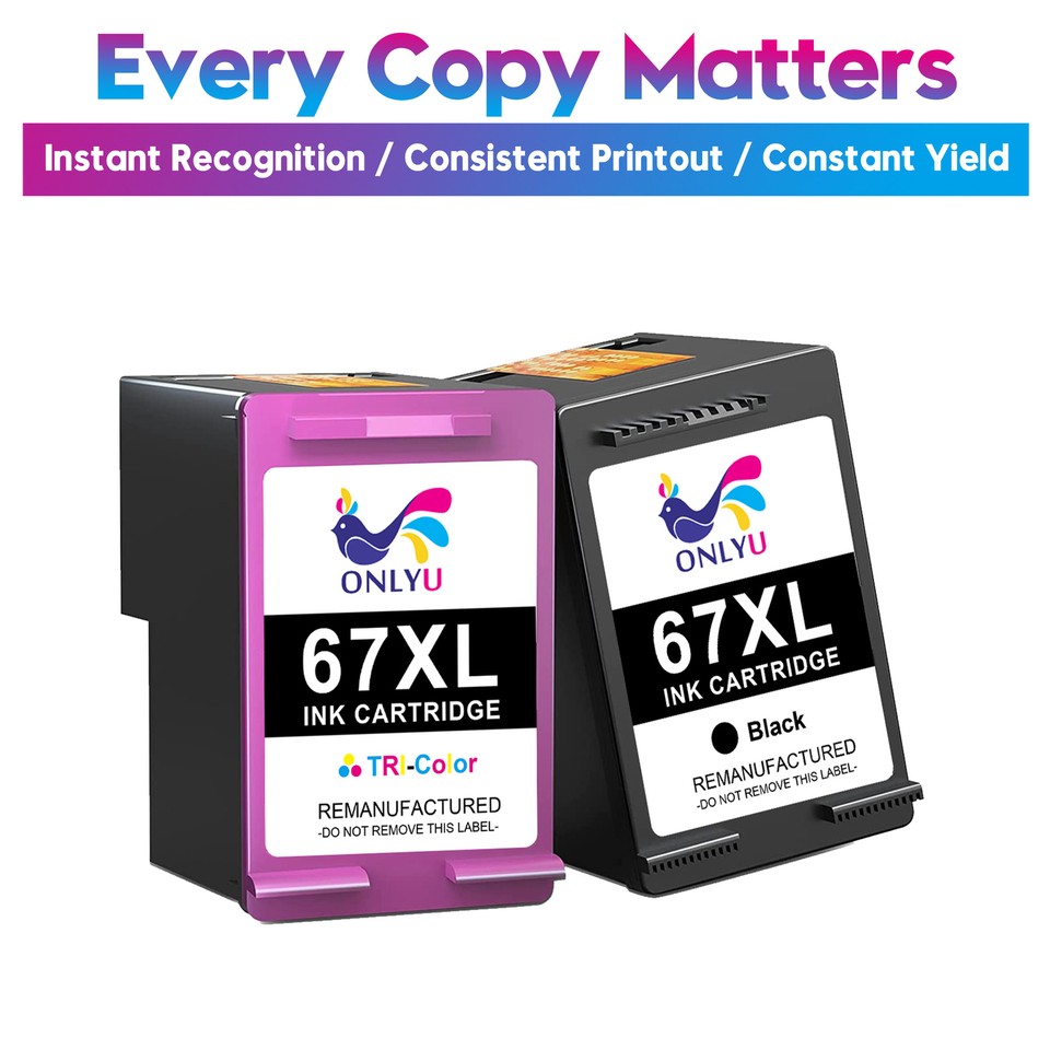67XL Ink Cartridge Combo for HP Ink 67 DeskJet 2700 2755 4155 Envy 6055 ...