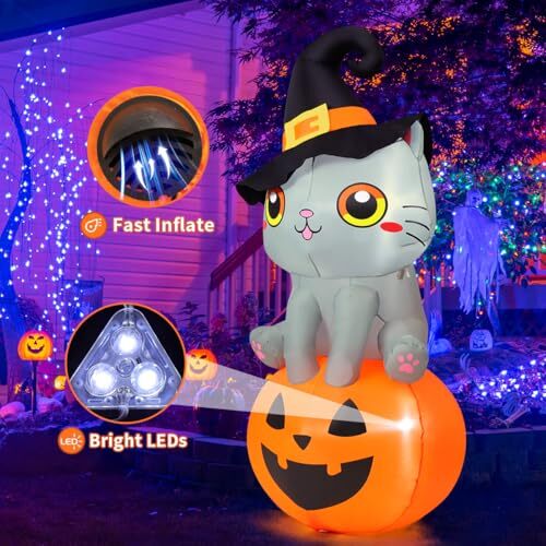 6 FT Halloween Inflatables Cat Outdoor Decorations Blow Up Yard Cute ...