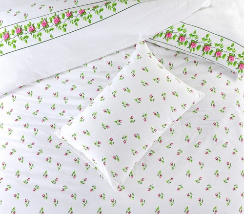 Rosebud Pattern 100% Brushed Cotton Duvet Cover Bed Set Single Double ...