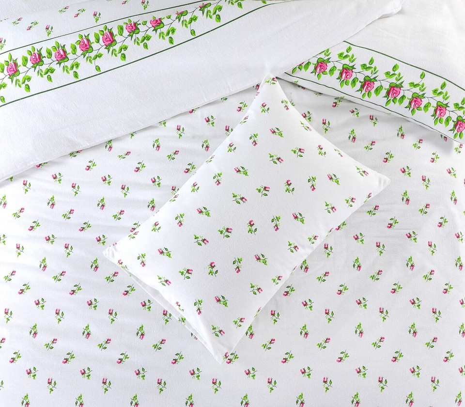 Rosebud Pattern 100% Brushed Cotton Duvet Cover Bed Set Single Double ...