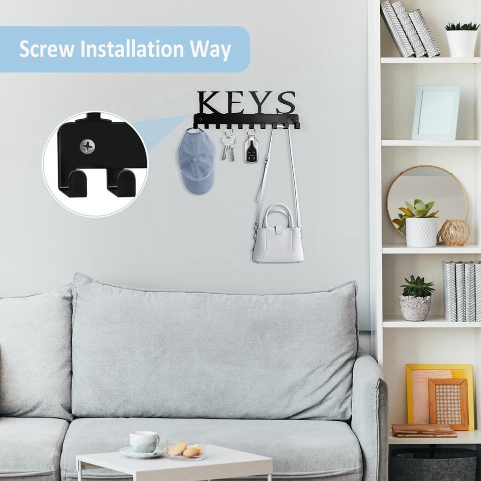 Key Holder Wall Mount, Black Key Hanger Wall Decorative Key Rack ...