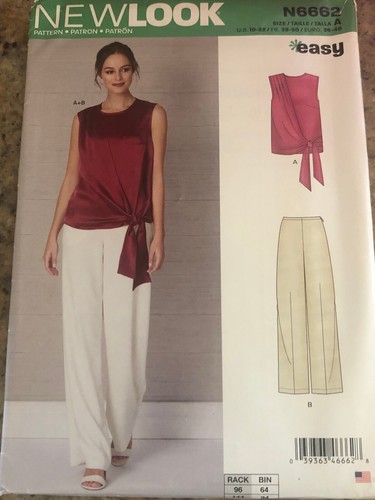 🌷NEW LOOK #N6662-LADIES SLEEVELESS BLOUSE w/HEMLINE TIE & PANT PATTERN ...