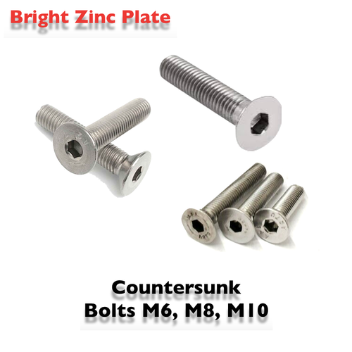 M6 M8 M10 Countersunk CSK Socket Cap Screw 10.9 Grade Zinc, Allen Key ...