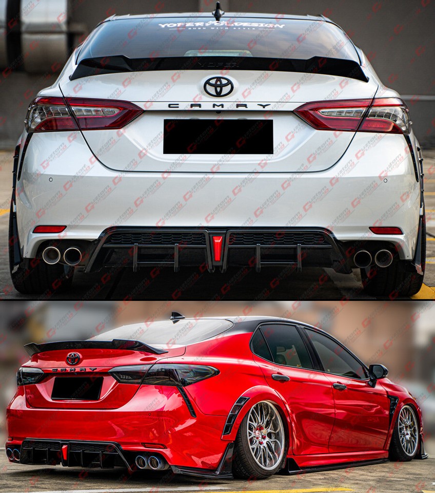 For 2018-2024 Toyota Camry SE XSE Gloss Black LED Rear Bumper Diffuser ...