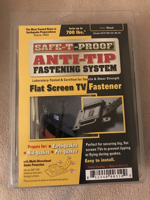 Safe T Proof Anti Tip Fastening System Flat Screen TV Fastener Black ...