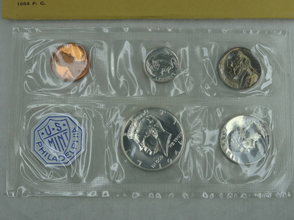 1964 Silver Proof Set US Mint OGP Envelope 90% Silver 5 Coins Kennedy ...