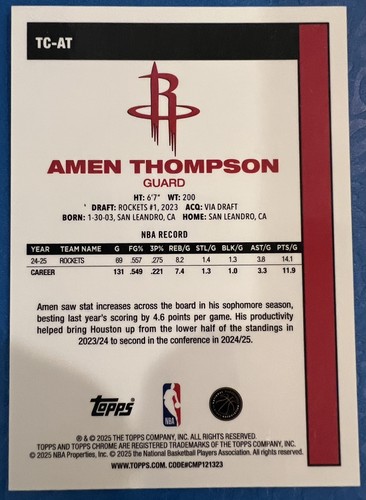2025-26 Topps 1980-81 Topps Chrome Amen Thompson #TC-AT Black Mojo Ref ...